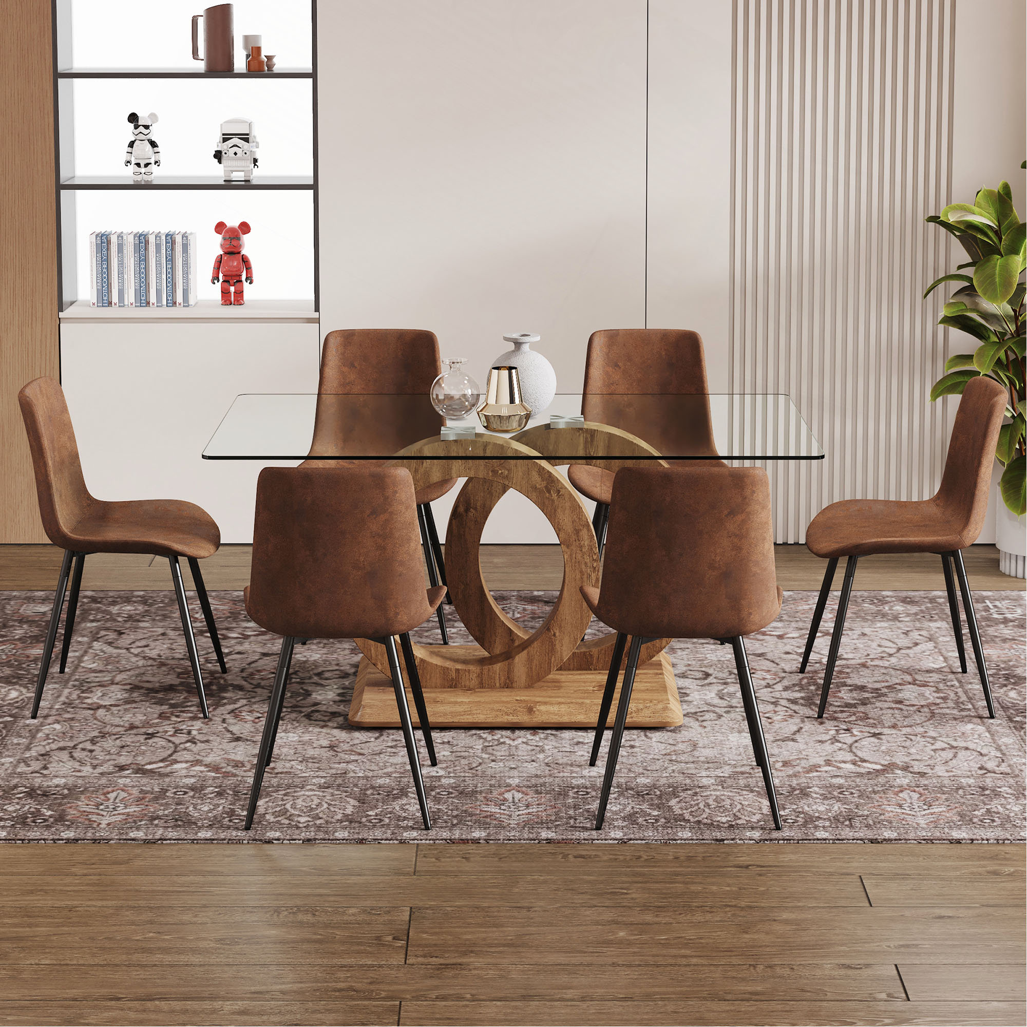 Ivy Bronx Table And Chairs Set.63"X35.4X30" Rectangular Transprant Tempered Glass Dining ...